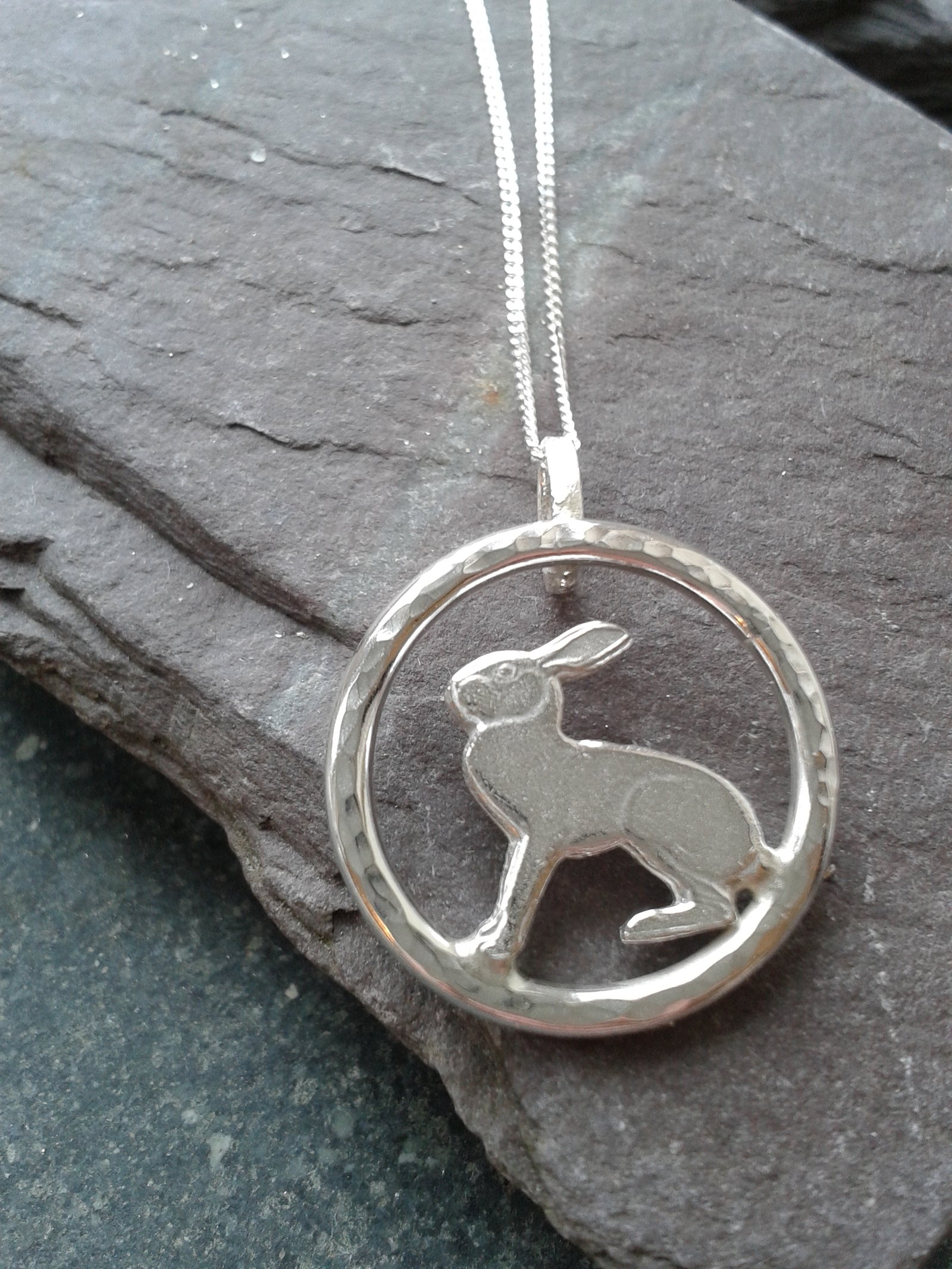 Handmade silver hare pendant by Lucylou Designs