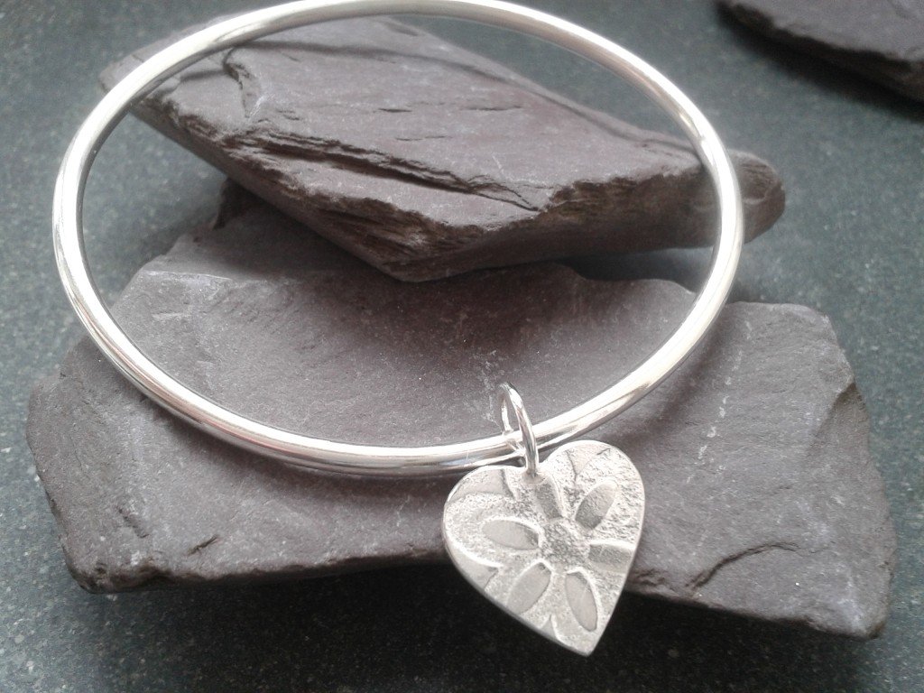 Silver Bangle with Silver Heart Charm • Lucylou Designs